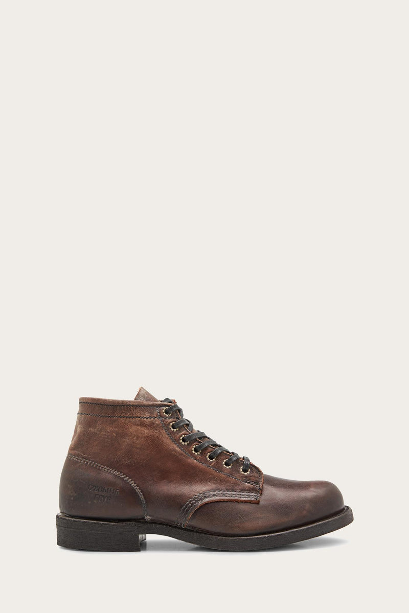 Frye Mens PRISON BOOT DK BROWN/STONEWASH PULLUP – Frye Canada