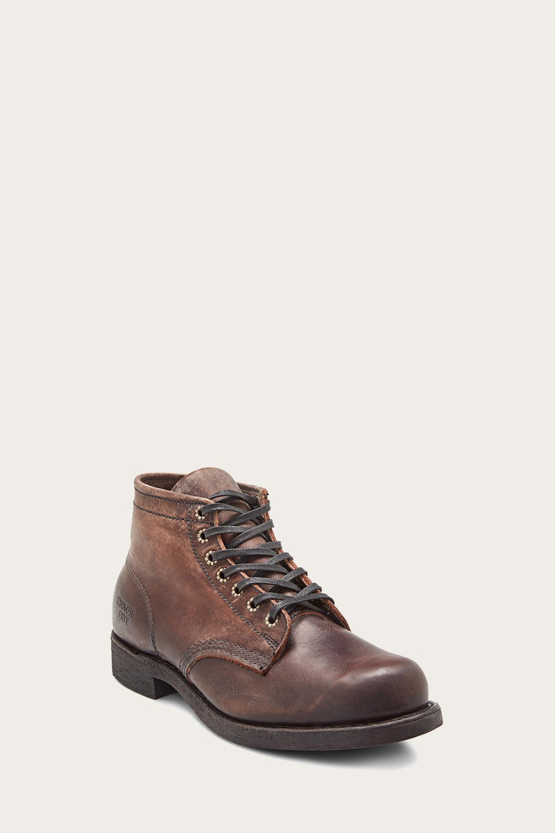 Frye Mens PRISON BOOT DK BROWN/STONEWASH PULLUP – Frye Canada